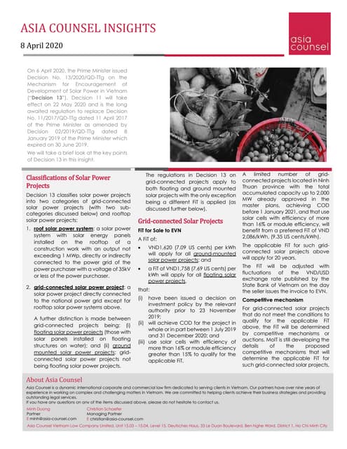 Decision 13/2020/QD-TTg FIT2 of Solar Power Project in Vietnam | PDF