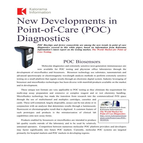 New Developments in Point of Care Diagnostics | PDF