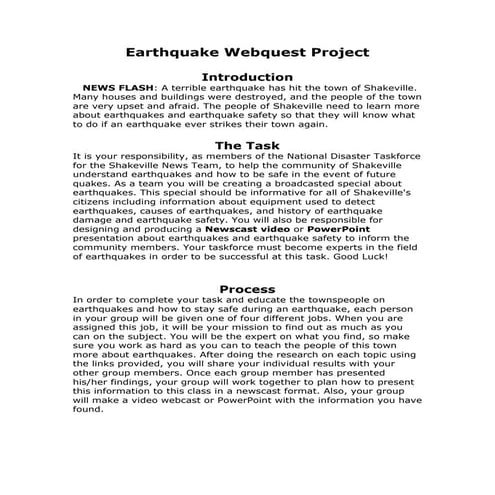 New earthquake webquest studenthandout | DOCX | Geology | Science