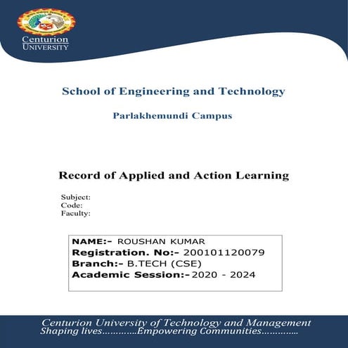 Roushan kumar Centurion University project formet | PDF