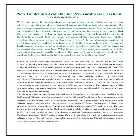 New Guidelines Available for Pre-Anesthesia Checkout | PDF | Lung and ...