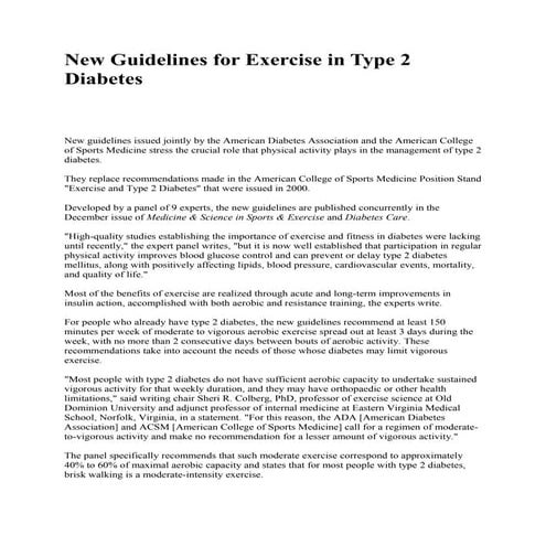New guidelines for exercise in type 2 diabetes | DOC