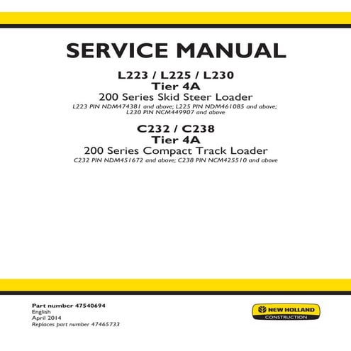 New holland c232 tier 4 compact track loader service repair manual ...