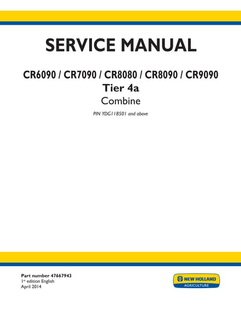 New holland cr6090 tier 4a combine service repair manual [ydg118501 ] | PDF
