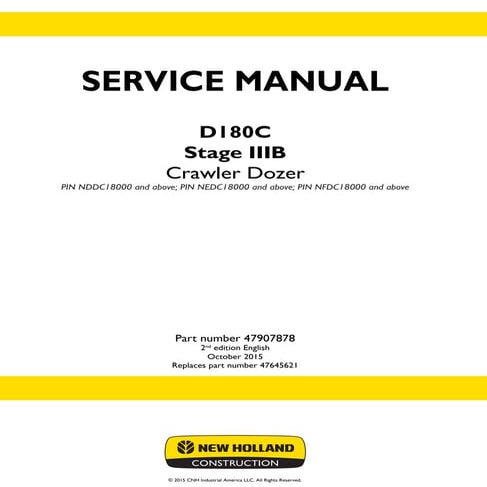 New Holland D180C Stage IIIB Crawler Dozer Service Repair Manual (PIN ...