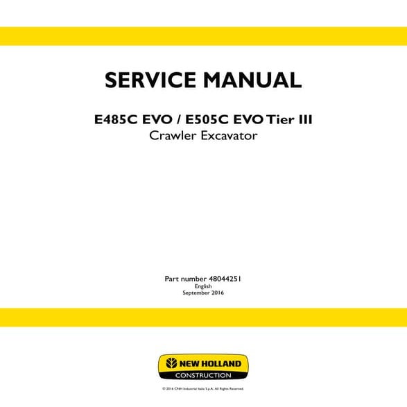 New holland e485 c evo tier iii crawler excavator service repair manual ...