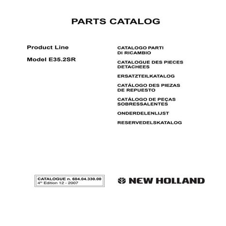 New Holland Kobelco E35.2SR Mini Crawler Excavator Parts Catalogue ...