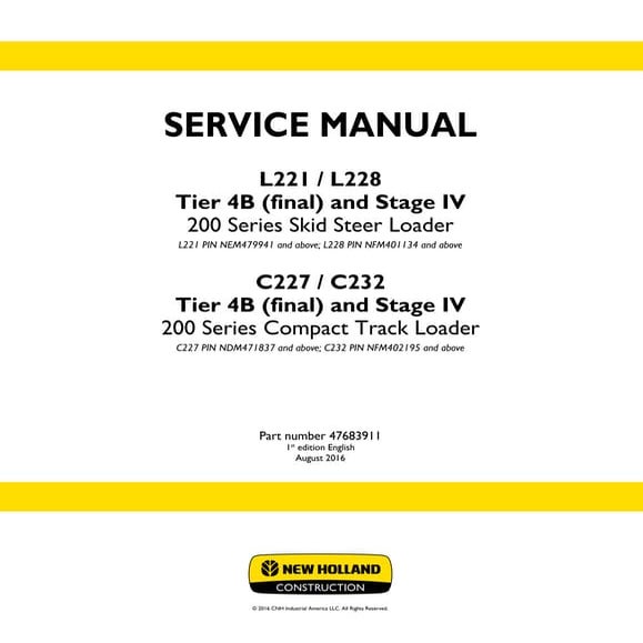 New holland l228 stage iv skid steer loader service repair manual ...
