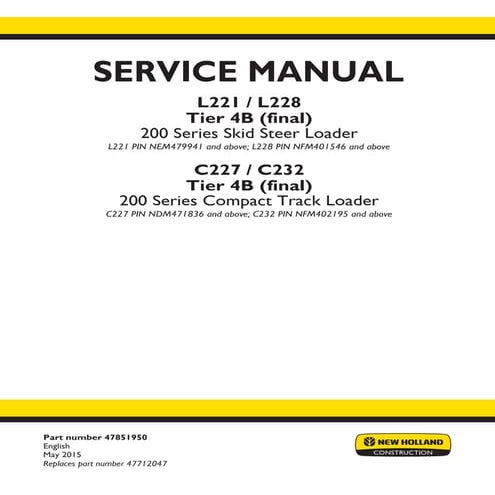 New holland l228 tier 4 b (final) europe skid steer loader service ...
