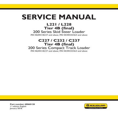 New holland l228 tier 4 b (final) skid steer loader service repair ...
