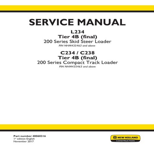New holland l234 tier 4 b (final) skid steer loader service repair ...