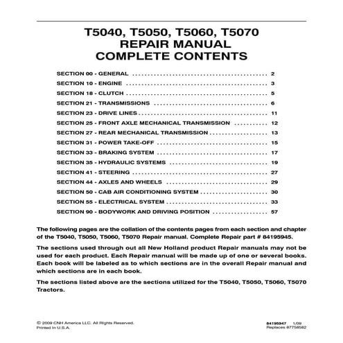 New holland t5060 tractor service repair manual | PDF