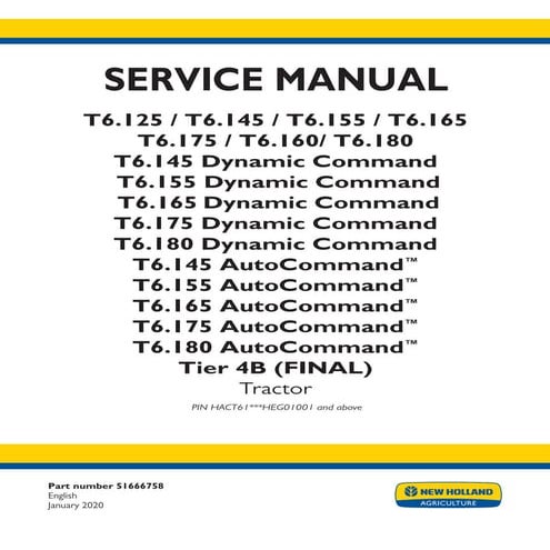 New holland t6.145 dynamic command tier 4 b (final) tractor service ...