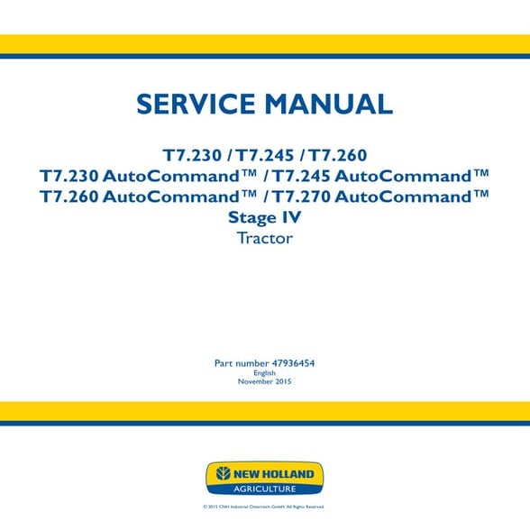New holland t7.260 auto command tractor service repair manual | PDF