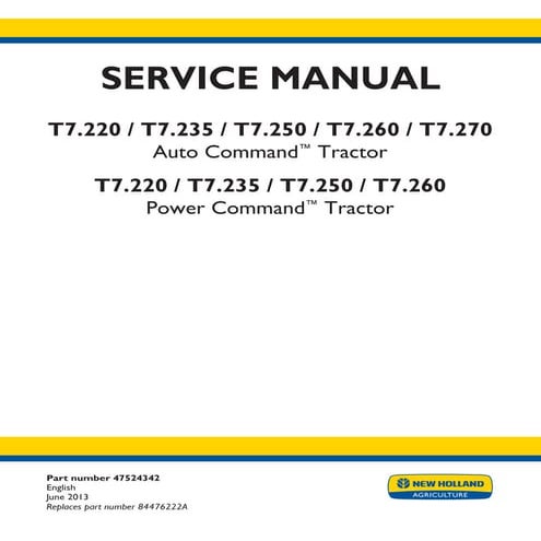 New holland t7.260 auto command tractor service repair manual | PDF