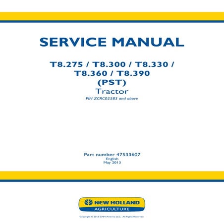 New holland t8.300 tractor service repair manual | PDF