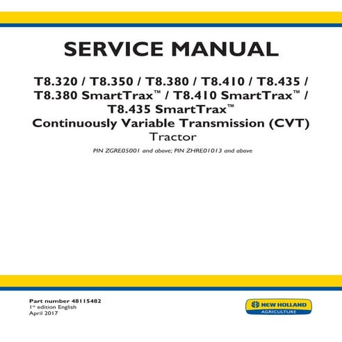 New holland t8.350 cvt tier 4 b tractor service repair manual ...