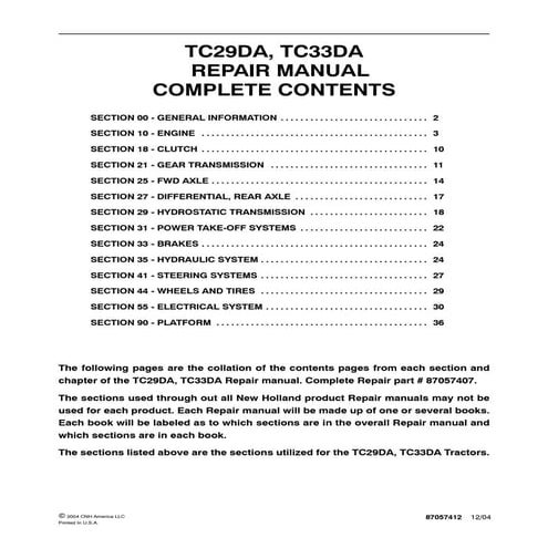 New holland tc33 da tractor service repair manual | PDF