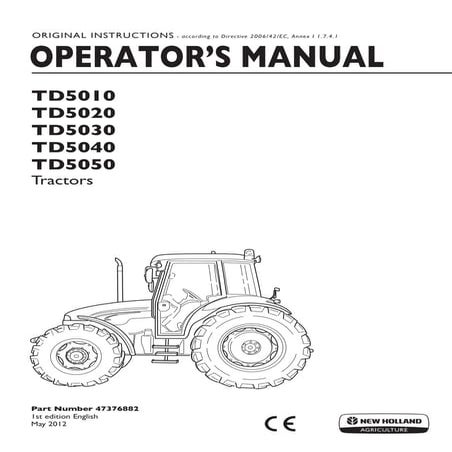 New Holland TD5010 TD5020 TD5030 TD5040 TD5050 Tractors Operator’s ...