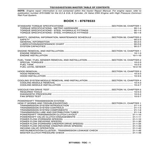 New holland tg305 tractor service repair manual | PDF