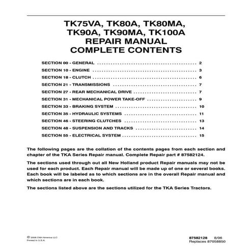 New holland tk75 va tractor service repair manual | PDF