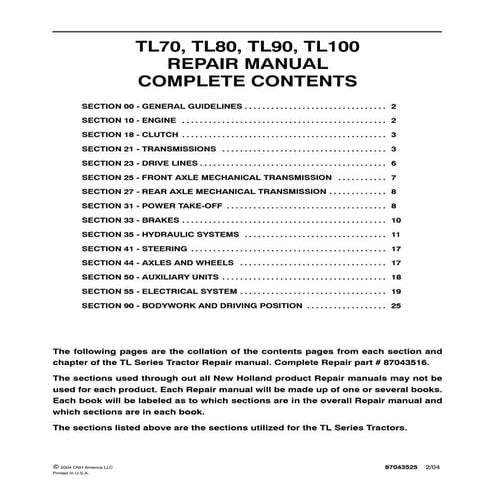 New holland tl80 tractor service repair manual | PDF