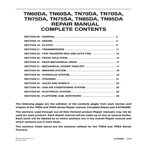 New holland tn75 da tractor service repair manual | PDF