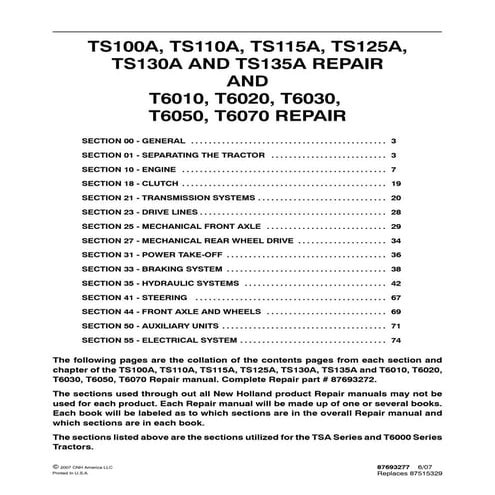 New holland ts115 a tractor service repair manual | PDF