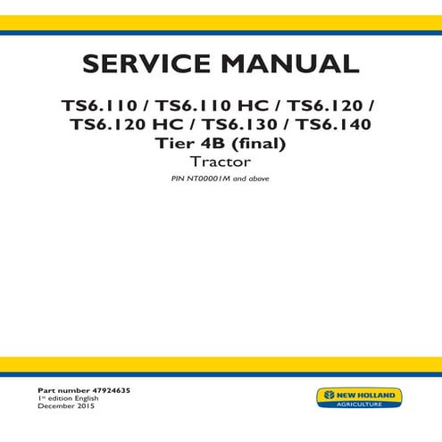 New holland ts6.120 119 hp tier 4 b (final) engine, 2wd, and rops ...