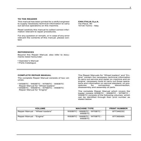 New holland w80 btc wheel loader service repair manual | PDF