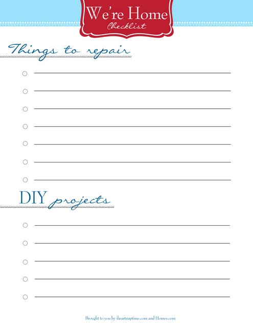 New Home Printable Blank Checklist | PDF