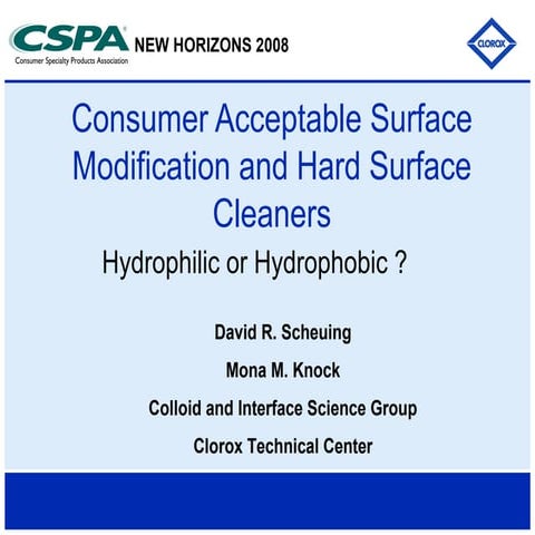 New Horizons Conference Consumer Specialty Products Association 2008 ...