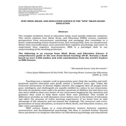 Why Mind, Brain and Education is the new Brain based Education. By ...