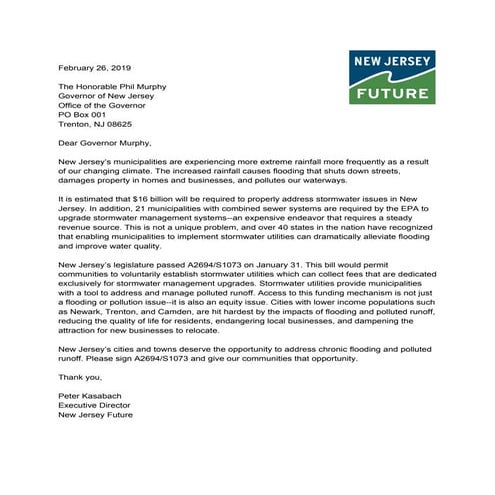 New Jersey Future letter urging governor to sign a2694 s1073 | PDF ...