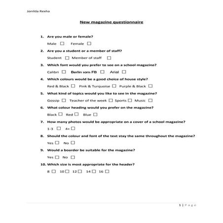 New magazine questionnaire | DOC