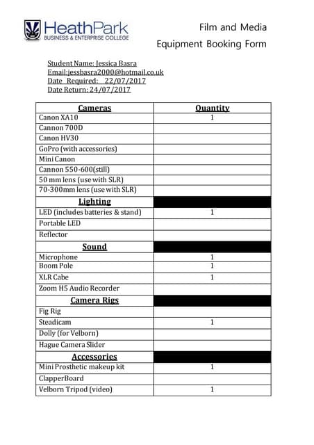 Equipment booking | PDF