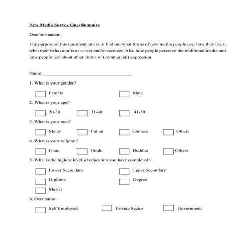 New Media survey questionnaire | DOC