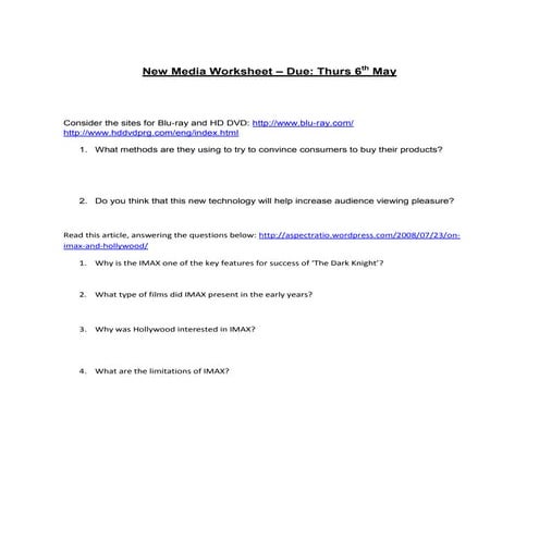 New media worksheet | DOCX