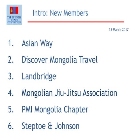 New members introduction, 13 March 2017 | PPT