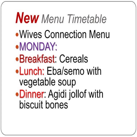 New menu timetable | PPTX