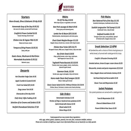 Wayford Bridge Inn Menu Feb 2016 | PPT