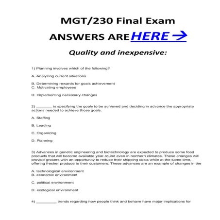 (New) mgt 230 mgt230 final exam entire answers with questions correct ...