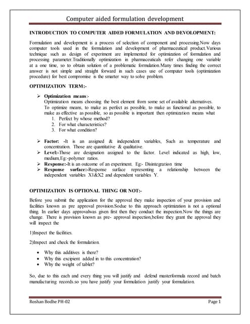 Computer aided formulation development | PPT