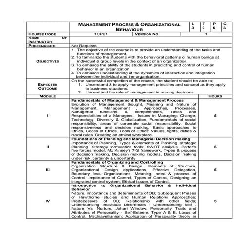 Principles of management (course outline) | DOCX