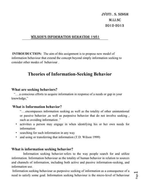 ellis model of information seeking behaviour | PDF | Search | Internet