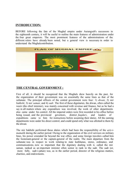 Evolution of Mughal Administrative System : Mansabdri and Jagirdari ...