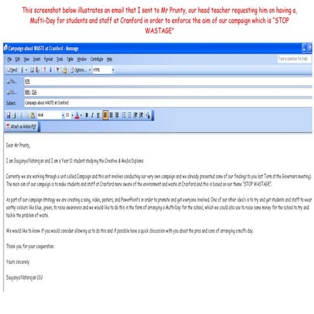 Email - To the Headteacher about our Campaign | DOC