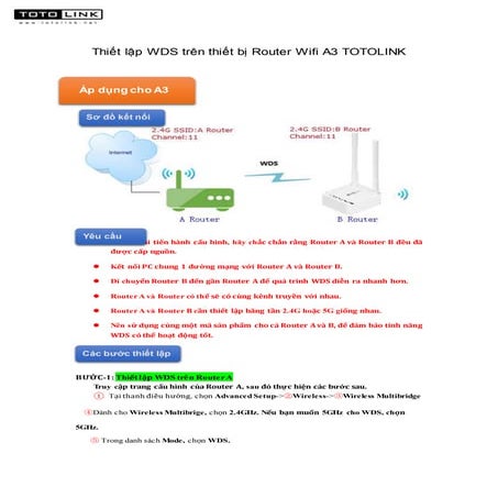 Thiết lập WDS trên thiết bị Router Wifi A3 TOTOLINK | PDF