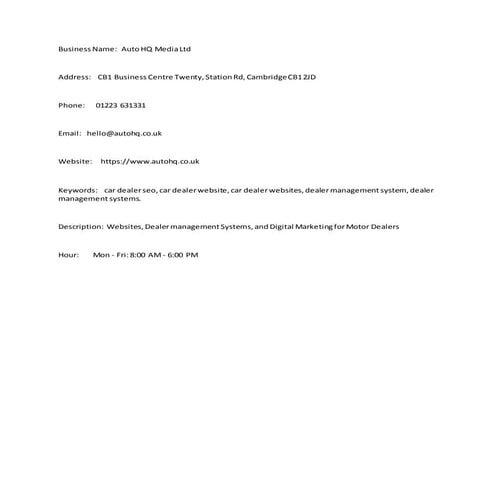 Auto HQ Media Ltd | DOCX