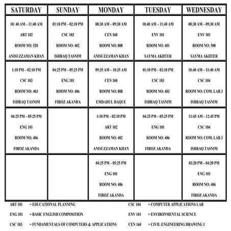 Day class routine (fall 2019) (v-0.5) | PDF